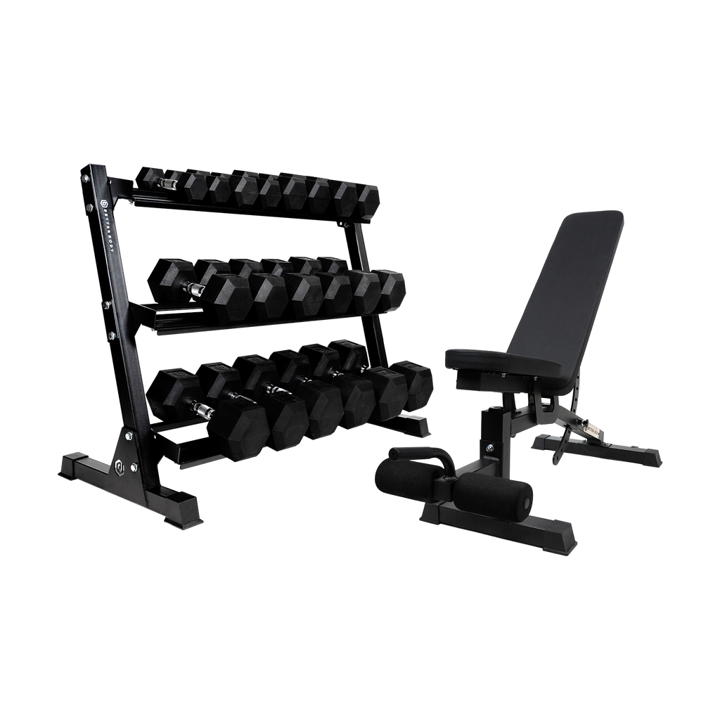 Better Body Rubber Hex Dumbbell Set & Bench Bundle
