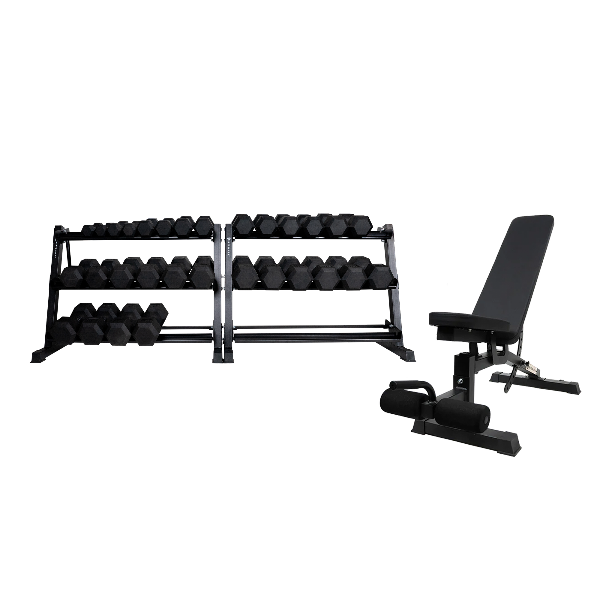 Better Body Rubber Hex Dumbbell Set & Bench Bundle
