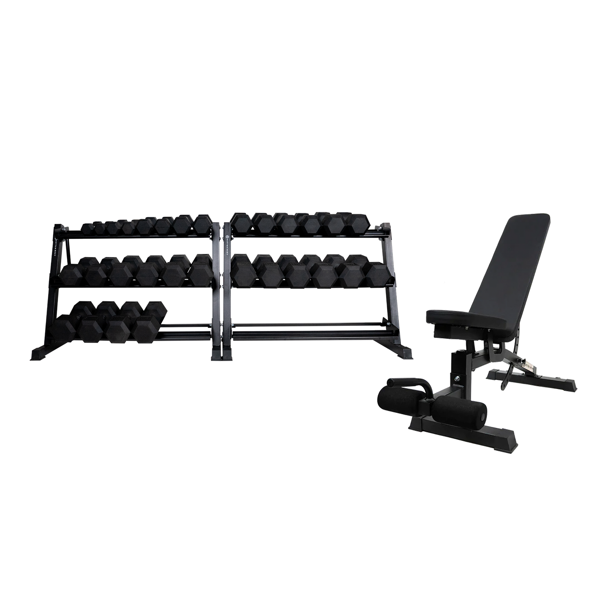 Better Body Rubber Hex Dumbbell Set & Bench Bundle