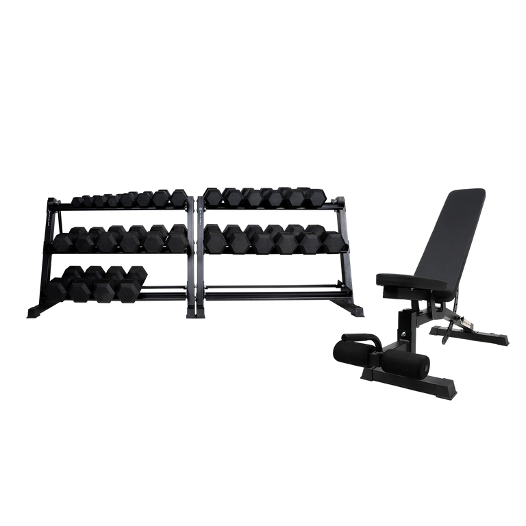 Better Body Rubber Hex Dumbbell Set & Bench Bundle